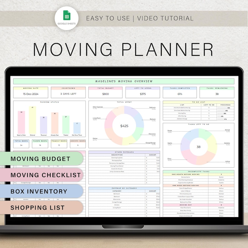 Moving Planner Moving Checklist Spreadsheet Packing Box Inventory ...