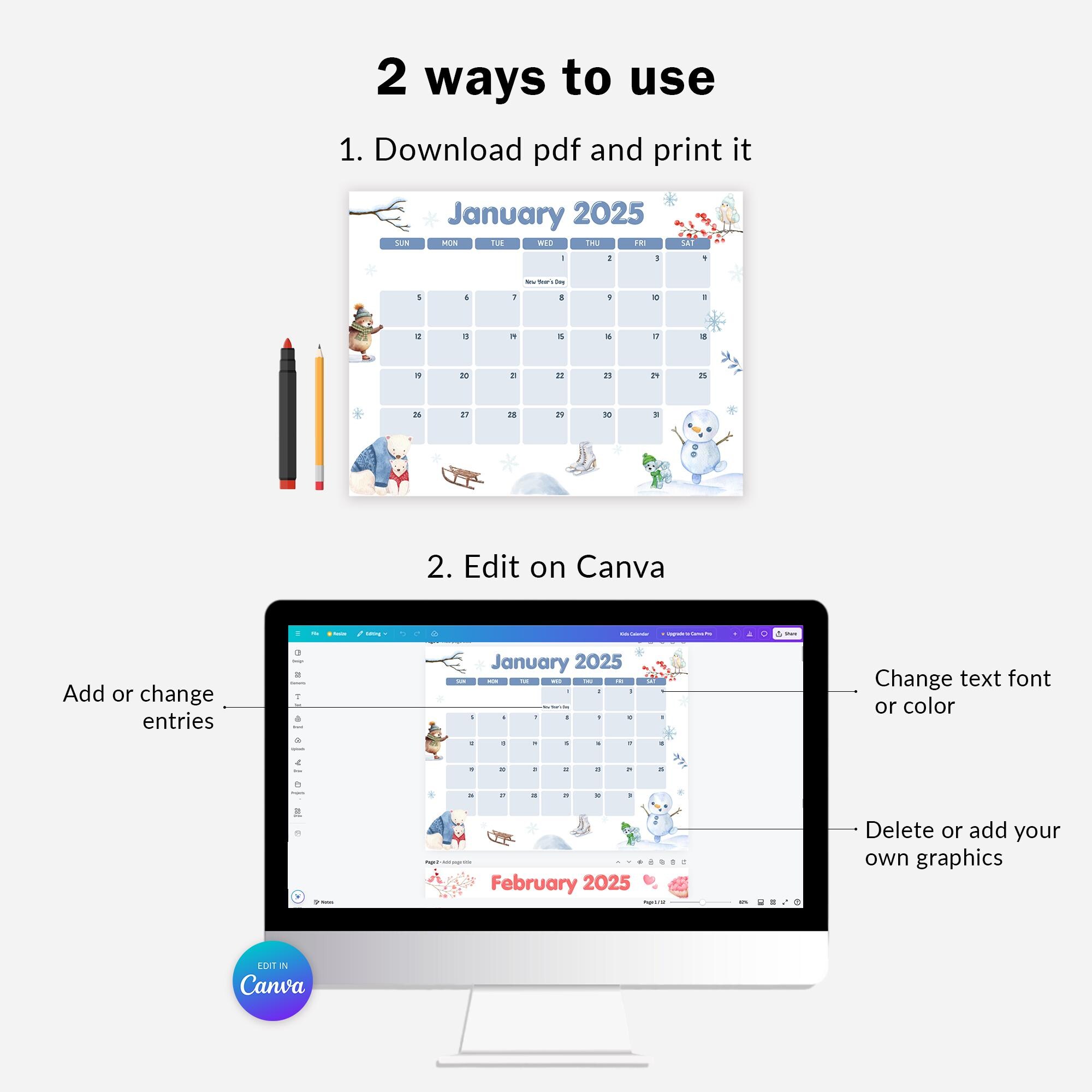 Kids Calendar 2025 Children's Calendar Homeschool Planner Classroom ...