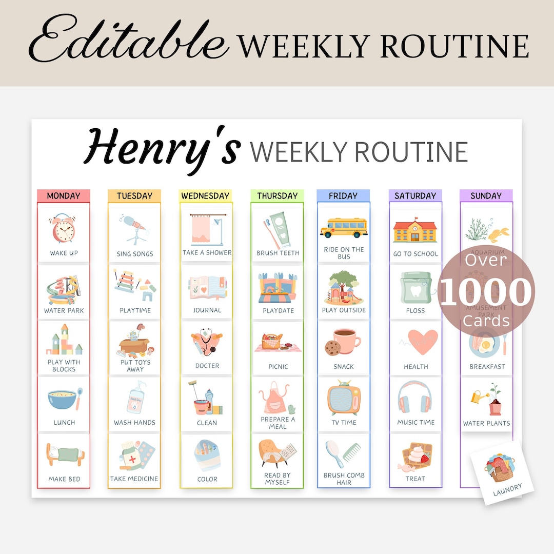 Kids Weekly Planner Toddler Weekly Calendar Weekly Schedule Chore Chart ...