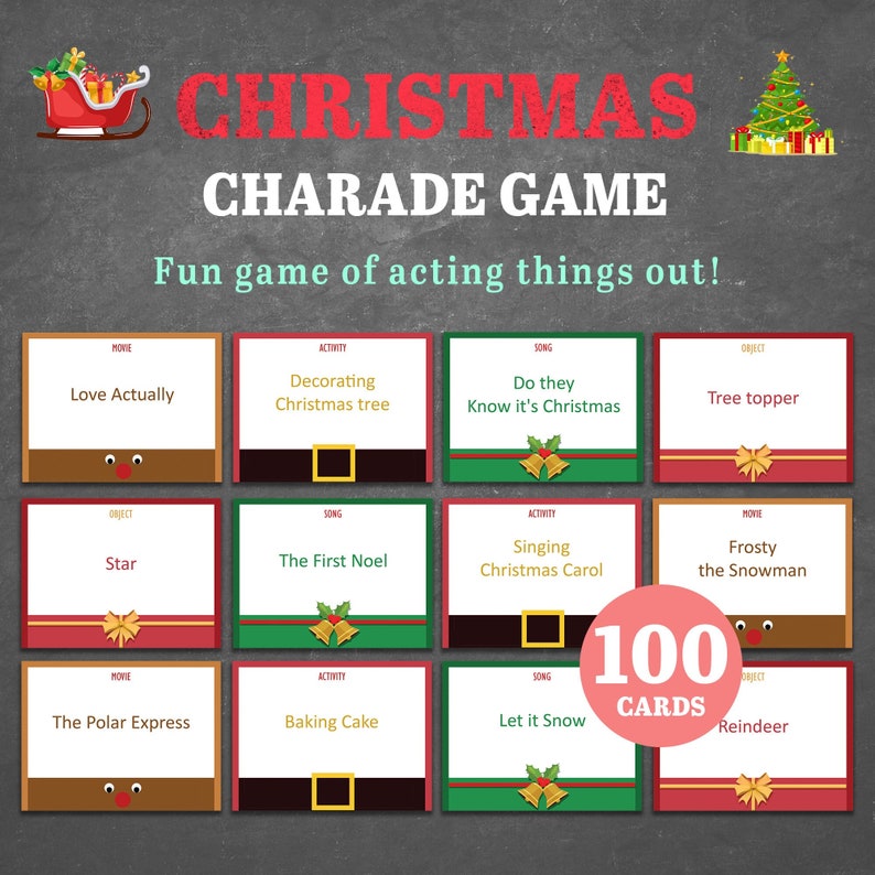 Christmas Charades Game Christmas Party Games Holiday Charades Cards ...