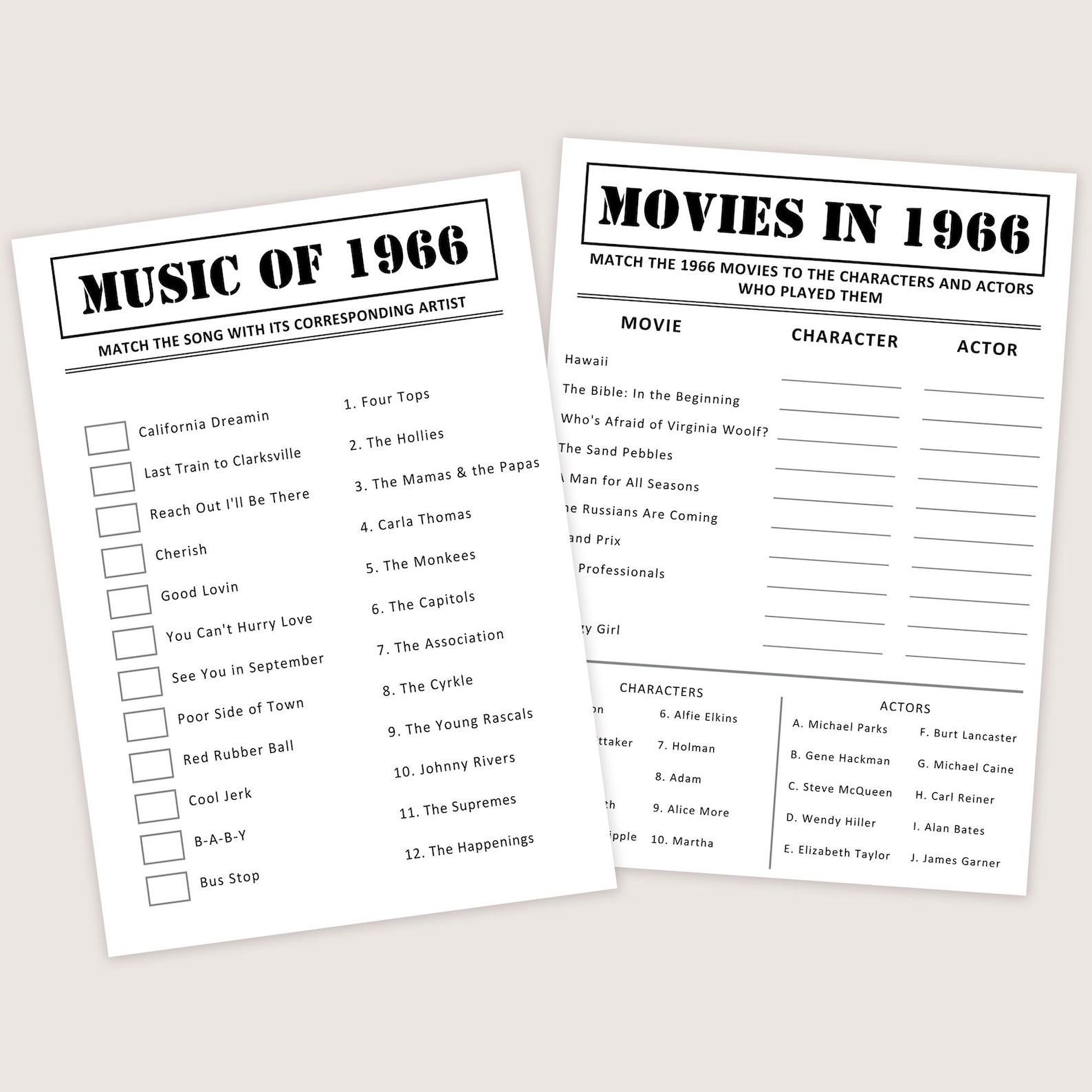 60th Birthday Games Bundle 60th Birthday Party Game 1966 Trivia Born in ...