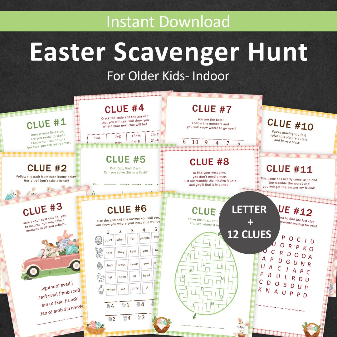 Easter Scavenger Hunt for Older Kids Easter Egg Hunt Clues Teens Indoor ...