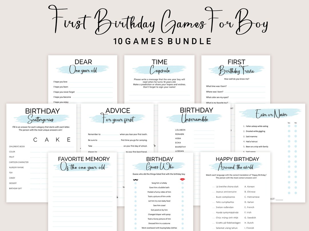 First Birthday Games Boy 1st Birthday Party Games Bundle Boy - Etsy