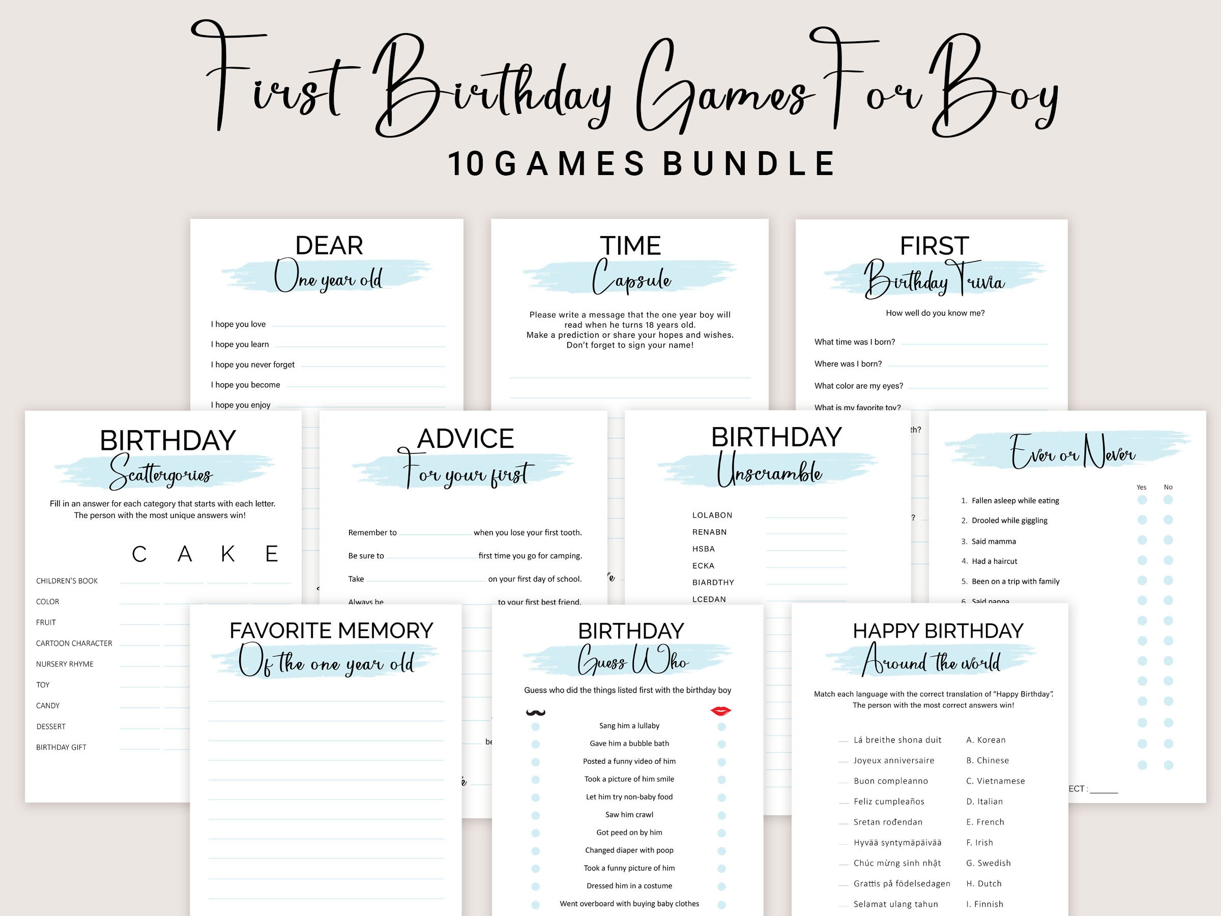 First Birthday Games Boy 1st Birthday Party Games Bundle Boy - Etsy