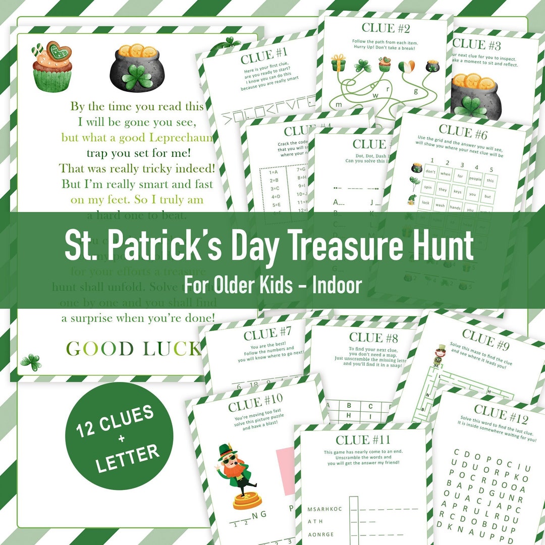 St Patricks Day Scavenger Hunt for Older Kids Leprechaun Treasure Hunt ...