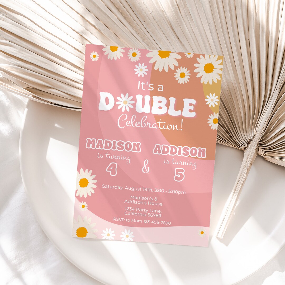 Groovy Double Birthday Invitation Daisy Joint Birthday Invitation ...