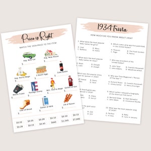 90th Birthday Games Bundle 90th Birthday Party Games 1934 Trivia Born ...