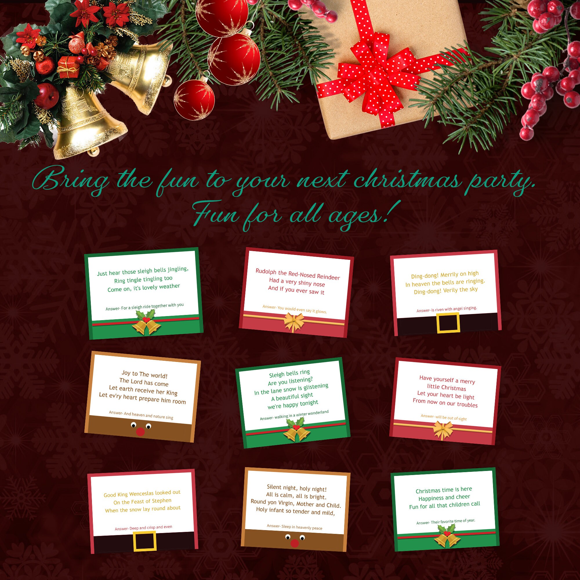 Christmas Carol Finish the Lyric Game Christmas Games Xmas Holiday ...