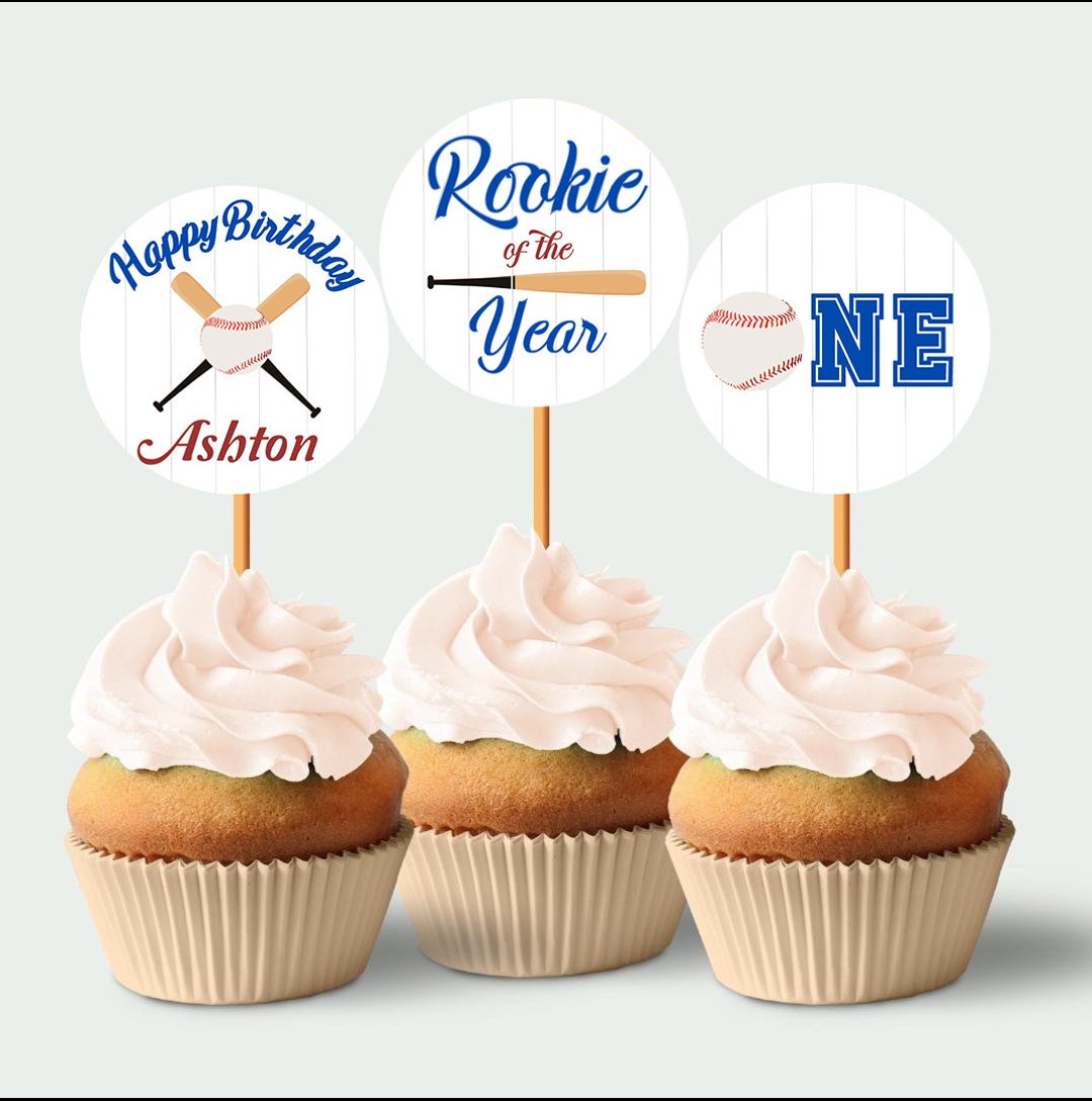 Rookie of the Year Cupcake Toppers Baseball Cake Toppers First Birthday ...
