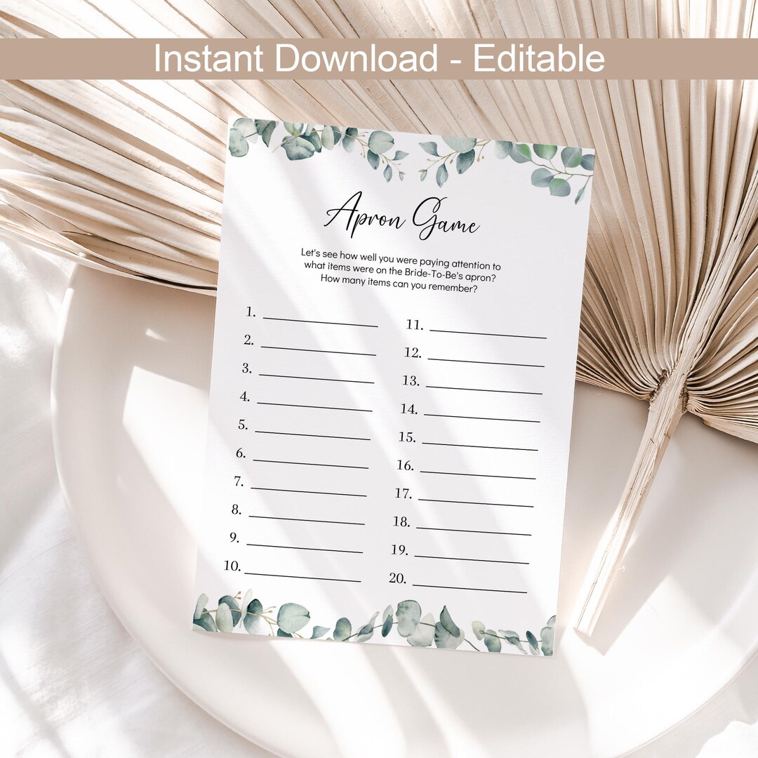 Apron Bridal Shower Game Bridal Memory Game Wedding Shower Guess What's ...