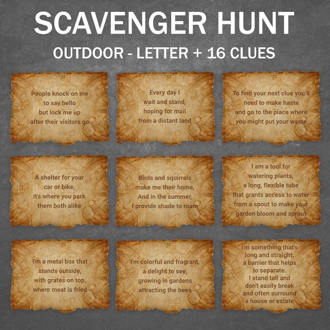 Scavenger Hunt for Kids Outdoor Birthday Treasure Hunt Clues Birthday ...