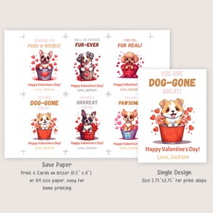 Dog Valentine's Day Cards Puppy Valentines Cards Kids Classroom Cute ...