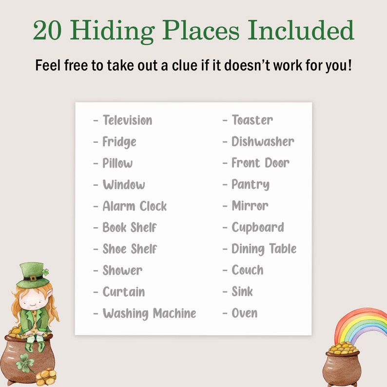 St Patricks Day Scavenger Hunt for Kids Leprechaun Indoor Treasure Hunt ...