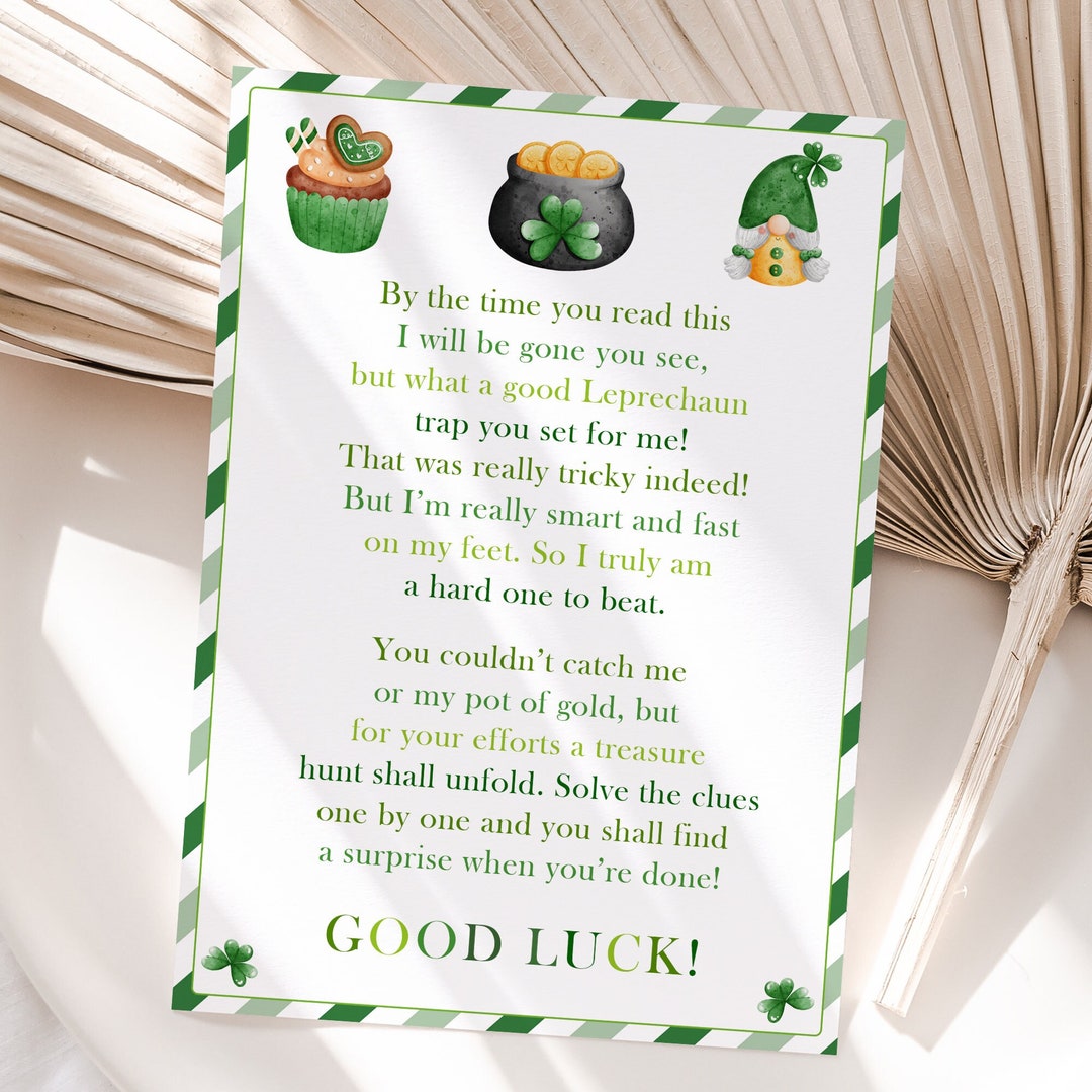 Leprechaun Trap Letter for St Patricks Day Treasure Hunt Saint Patricks ...