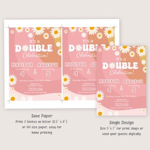 Groovy Double Birthday Invitation Daisy Joint Birthday Invitation ...