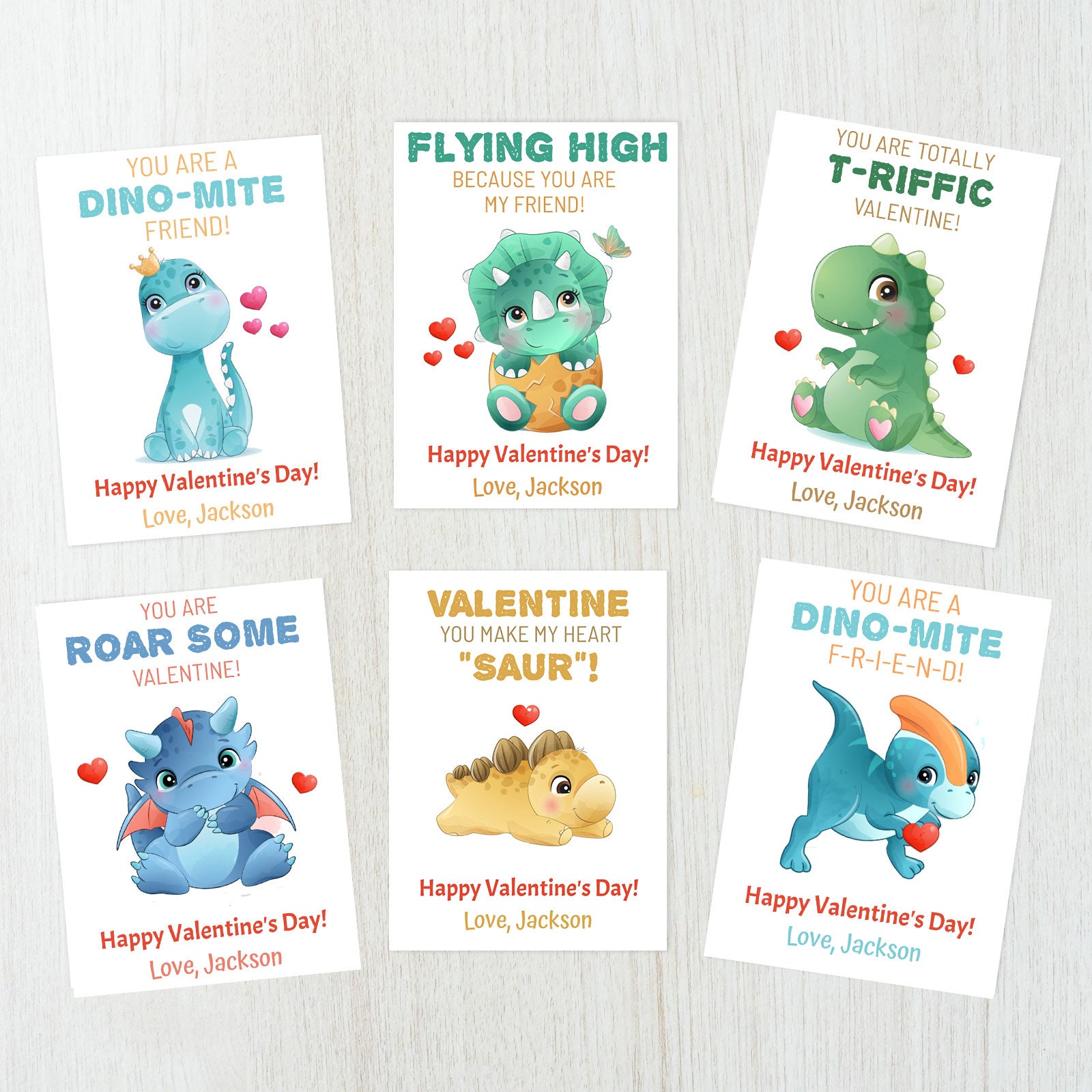 Dinosaur Valentine's Day Cards T-rex Valentines Cards Kids Classroom ...