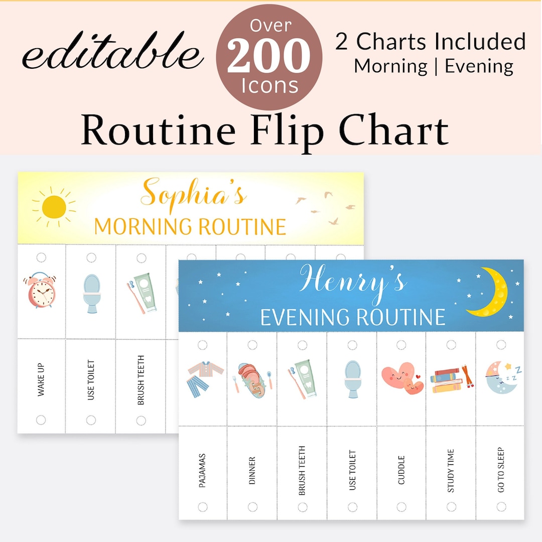 Routine Flip Chart Morning Evening Visual Schedule Kids Daily Routine ...