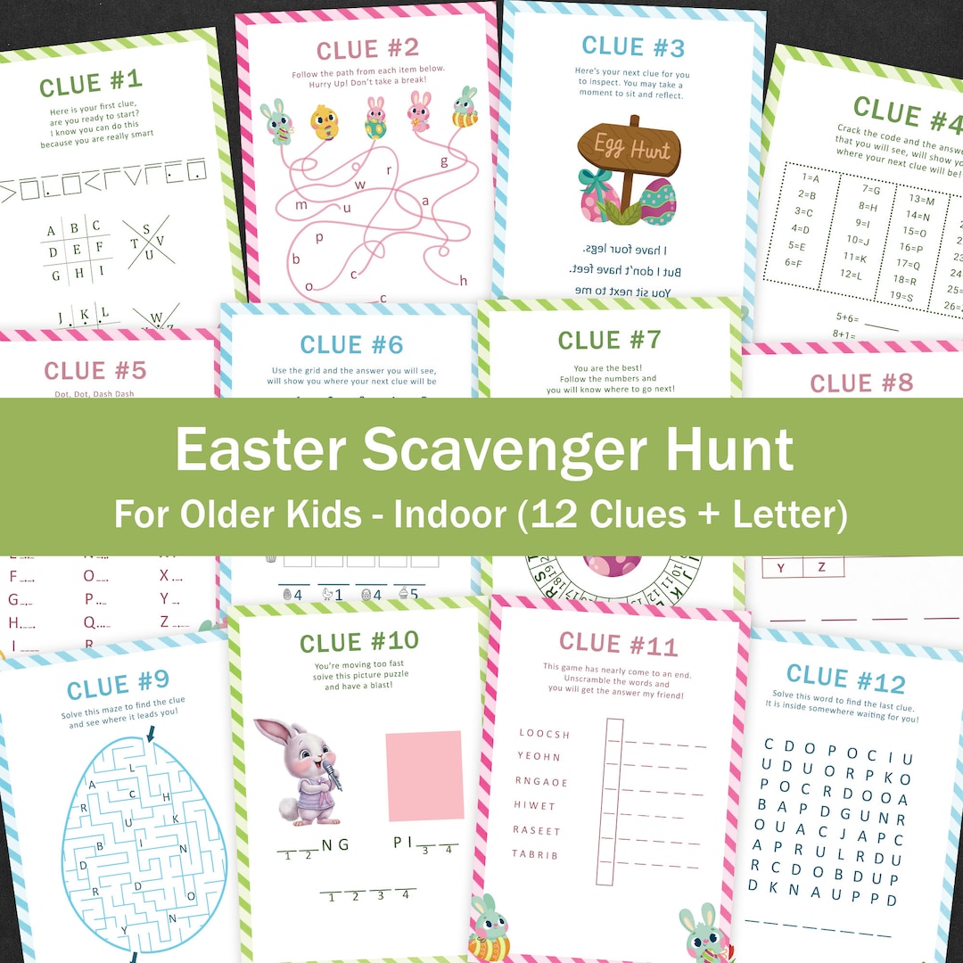 Easter Scavenger Hunt for Teens Easter Egg Hunt Clues Easter Bunny ...