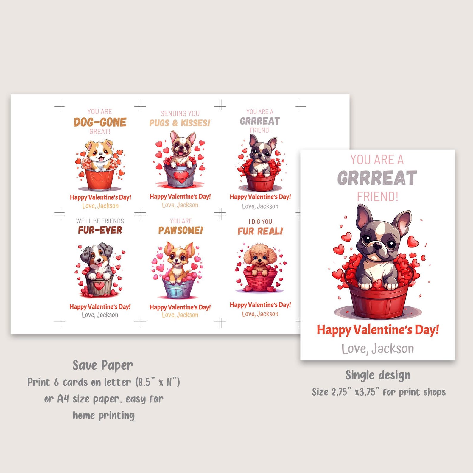 Dog Valentine's Day Cards Puppy Valentines Cards Kids Classroom Cute ...