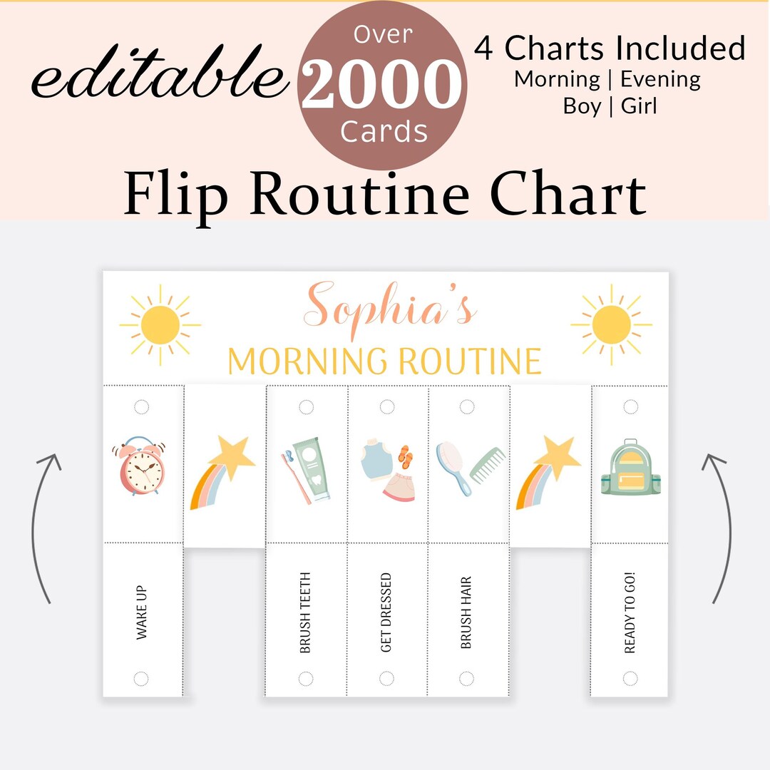 Routine Flip Chart Toddler Morning Evening Bedtime Visual Schedule Kids ...