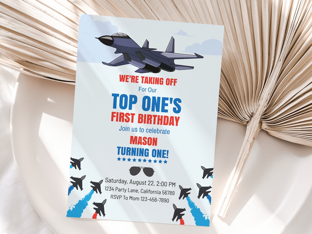 Fighter Pilot Birthday Invitation Top One Invitation Airplane Party ...