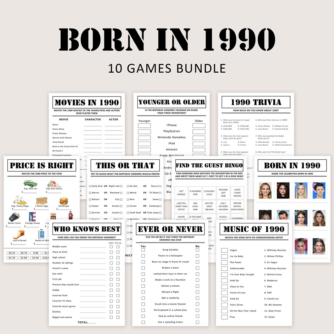 35th Birthday Games Bundle 35th Birthday Party Games 1990 Trivia Born ...