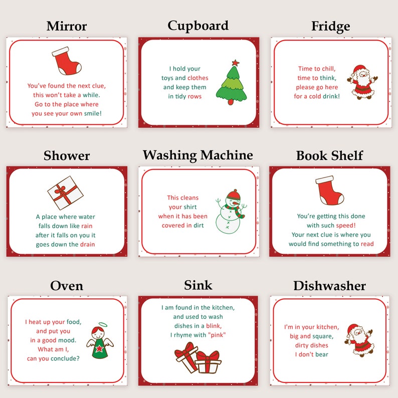 Christmas Scavenger Hunt for Kids Holiday Indoor Treasure Hunt Clues ...
