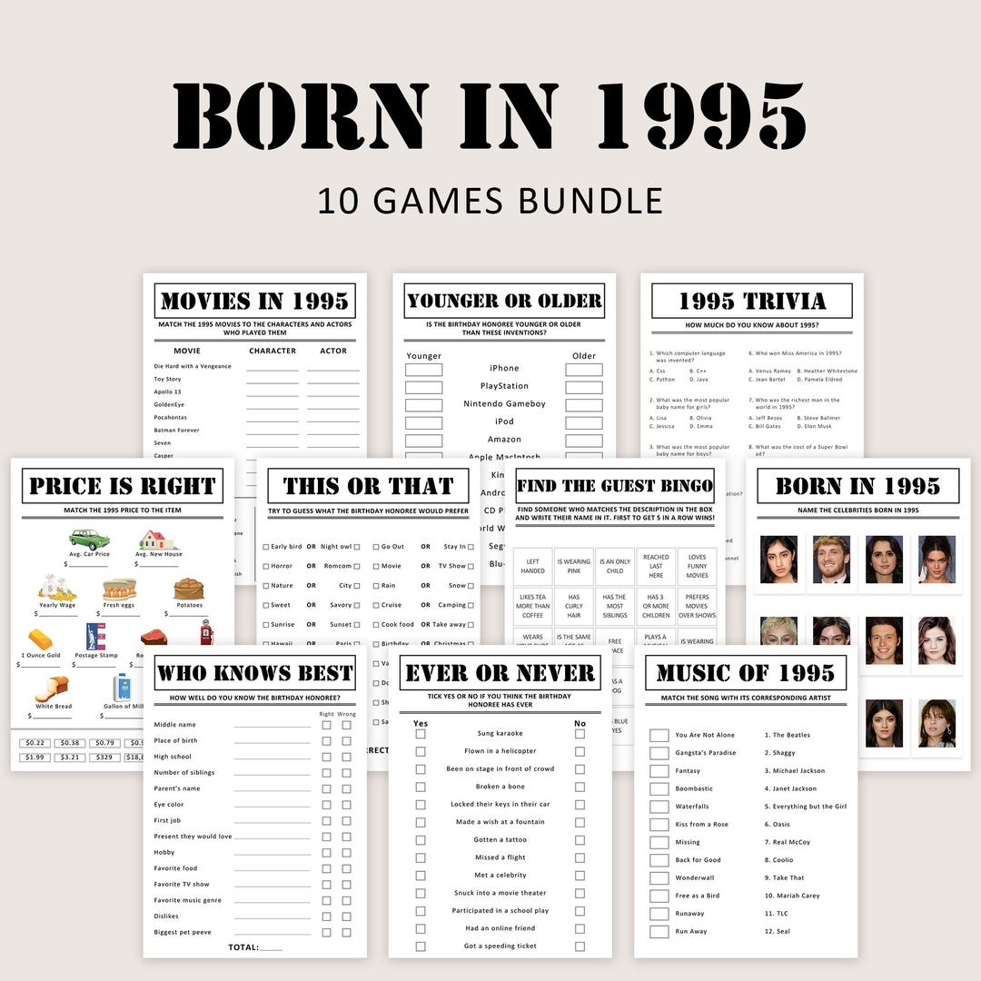 31st Birthday Games Bundle 31st Birthday Party Games 1995 Trivia Born ...