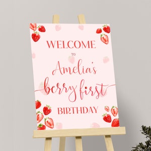 Berry First Welcome Sign Strawberry Birthday Sign My Berry First ...