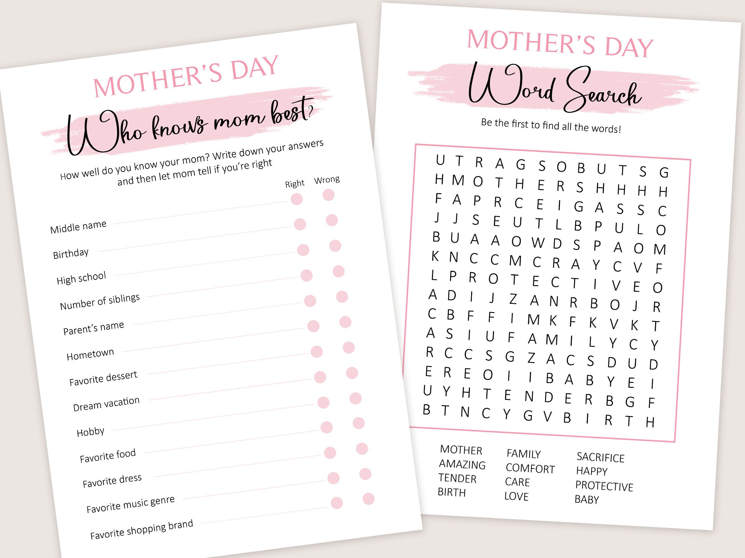 Mothers Day Game Bundle Mothers Day Party Game Mother Day - Etsy