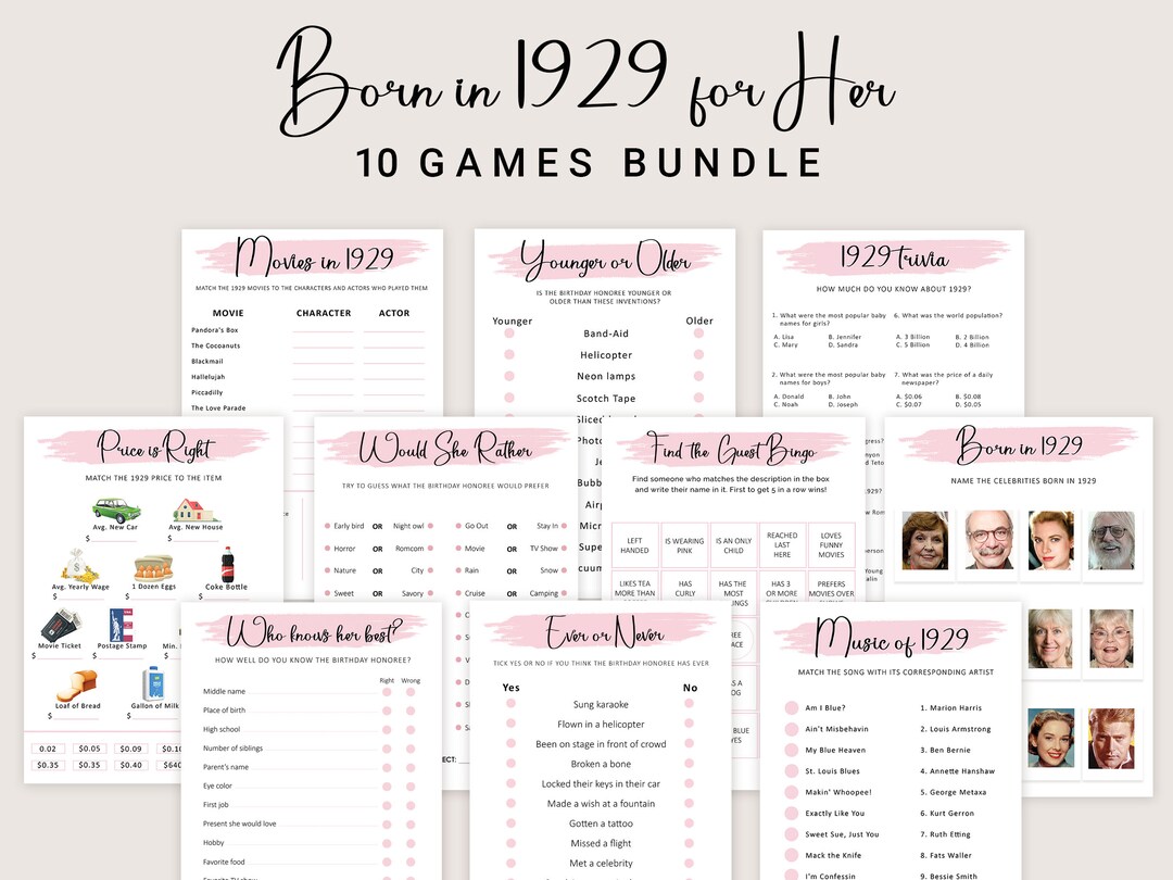 95th Birthday Games for Women 95th Birthday Party Games for Her Born in ...