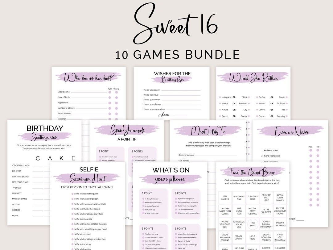 Sweet 16 Games Sweet 16 Party Games Sweet 16 Decoration Sweet Sixteen ...