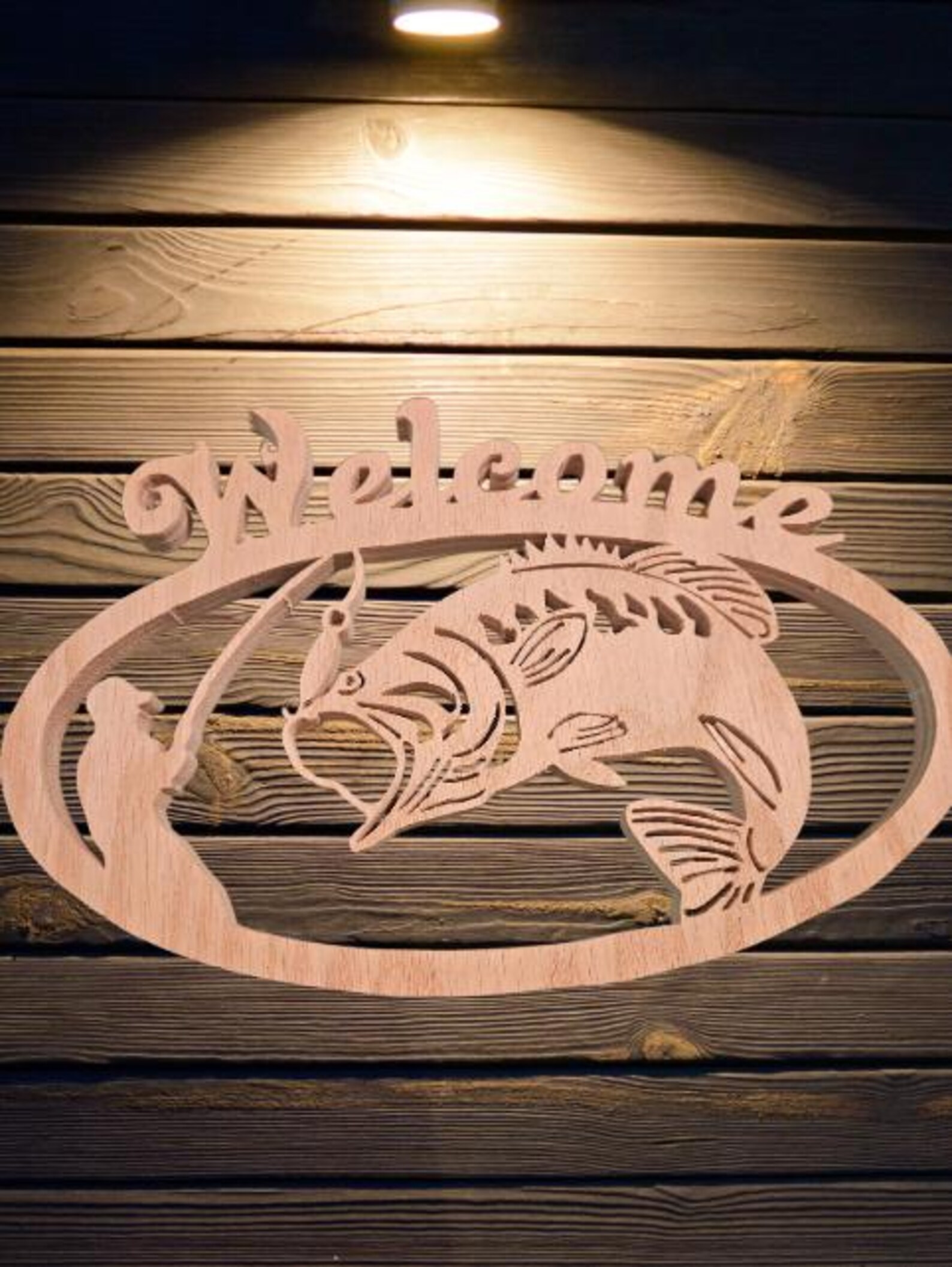 Handmade Wooden Welcome Fishing Sign | Cabin Lake House Decor - Etsy