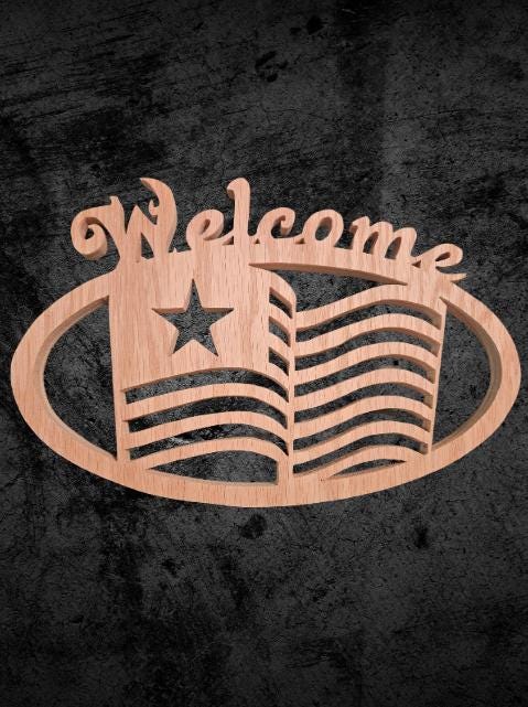 Patriotic Woodcut Welcome Sign - American Flag Decor - Etsy