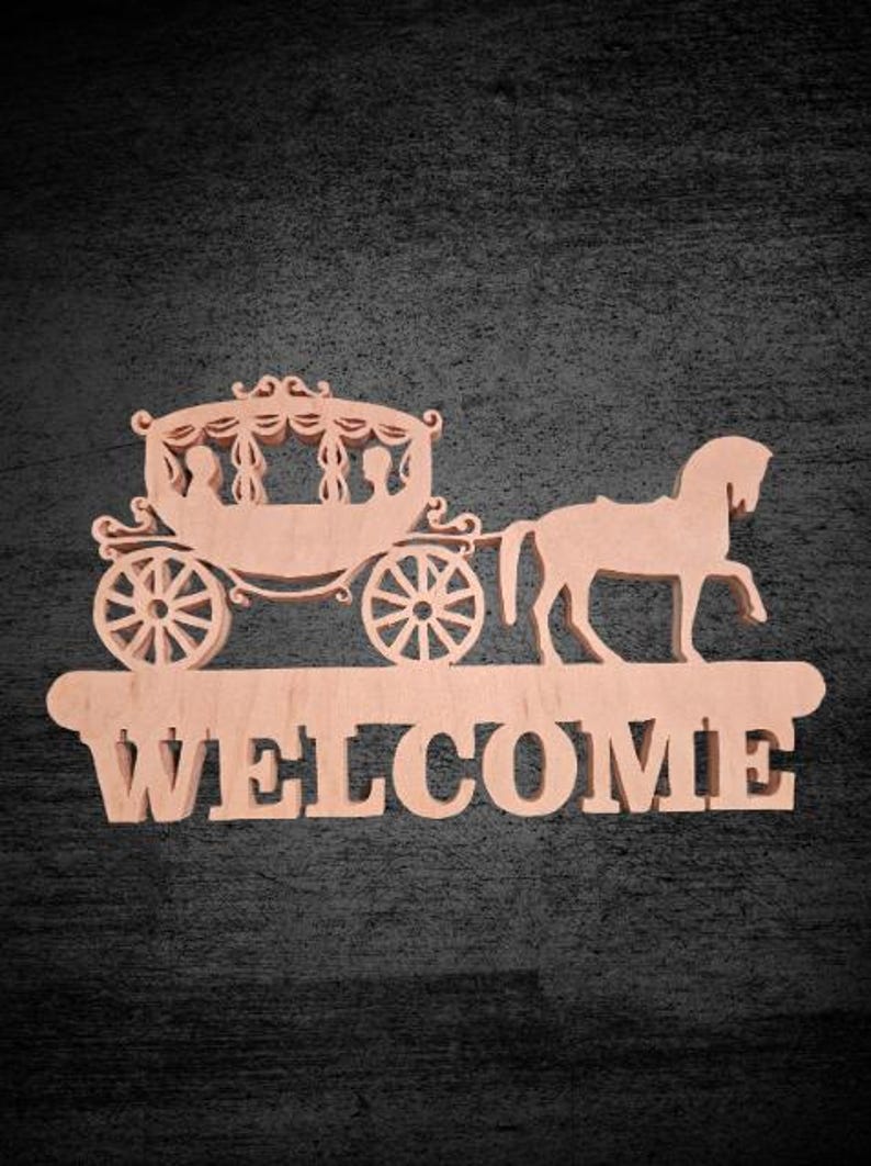 Hand-cut Wooden Horse & Carriage Welcome Sign | Rustic Farmhouse Decor ...