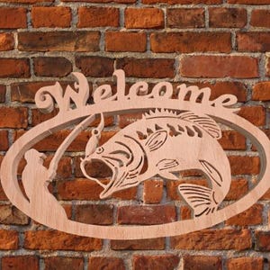 Handmade Wooden Welcome Fishing Sign | Cabin Lake House Decor - Etsy