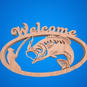 Handmade Wooden Welcome Fishing Sign | Cabin Lake House Decor - Etsy