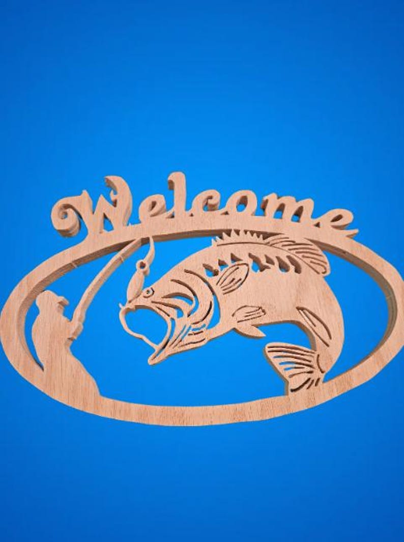 Handmade Wooden Welcome Fishing Sign | Cabin Lake House Decor - Etsy