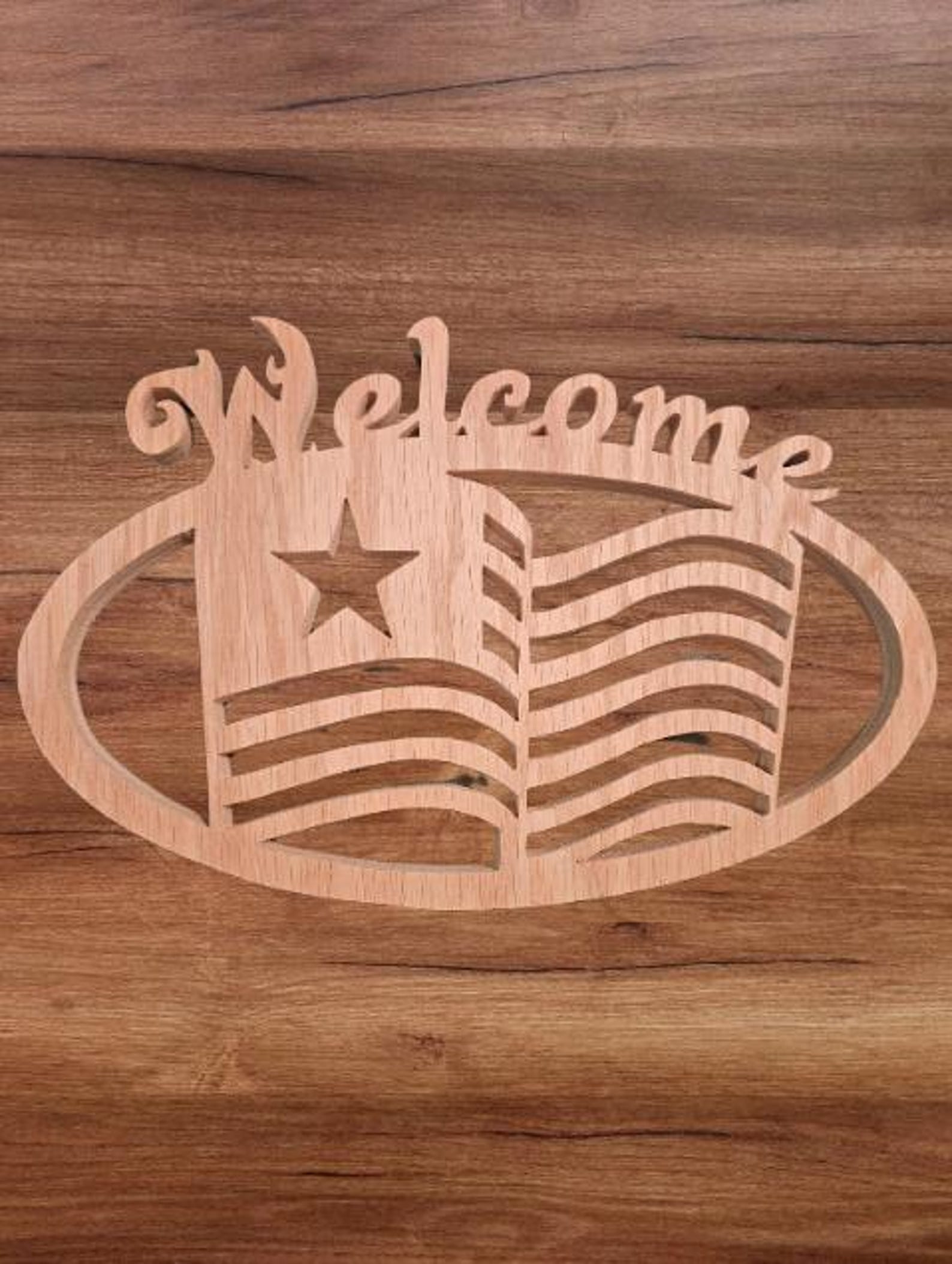 Patriotic Woodcut Welcome Sign - American Flag Decor - Etsy