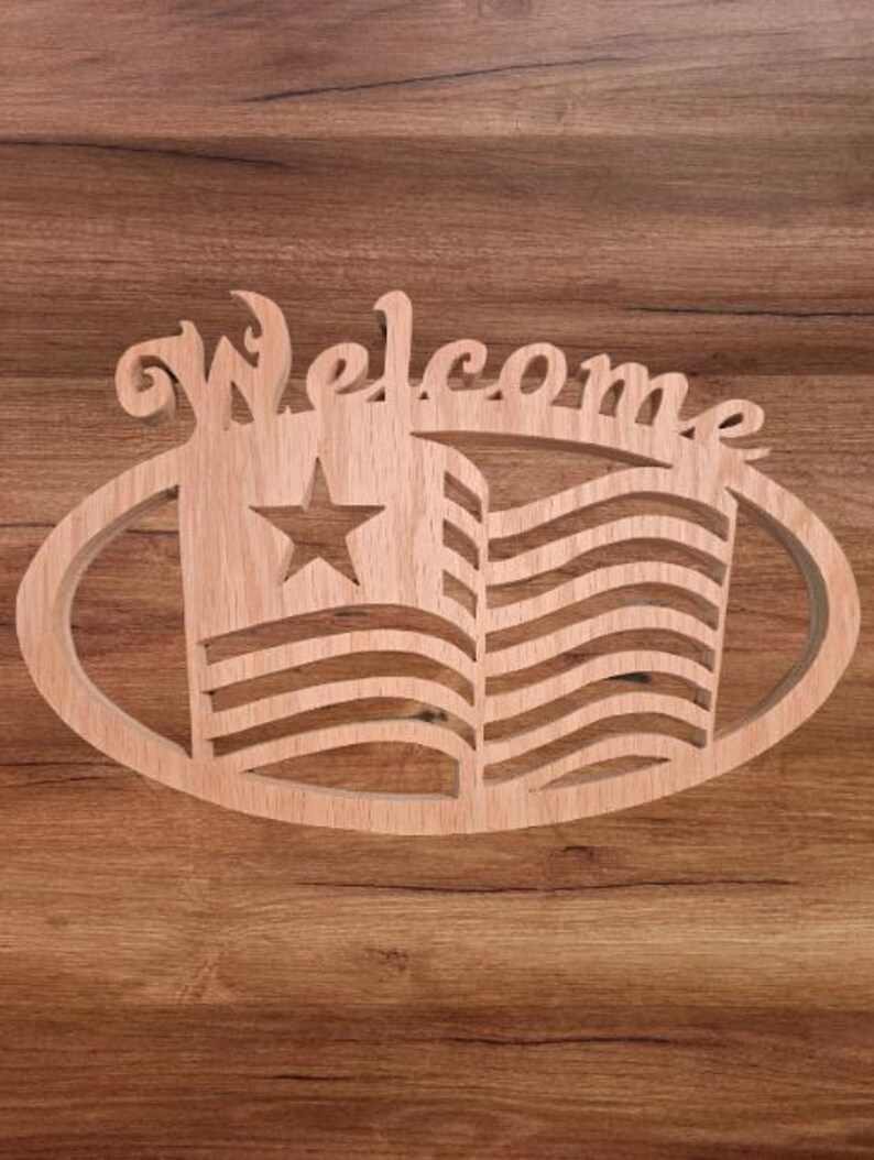 Patriotic Woodcut Welcome Sign - American Flag Decor - Etsy