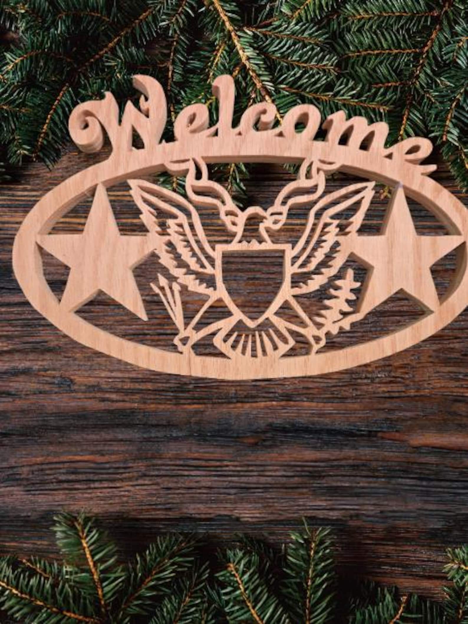 Handmade Wooden Eagle Welcome Sign | Rustic Patriotic Decor - Etsy