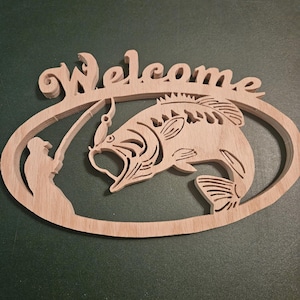 Handmade Wooden Welcome Fishing Sign | Cabin Lake House Decor - Etsy