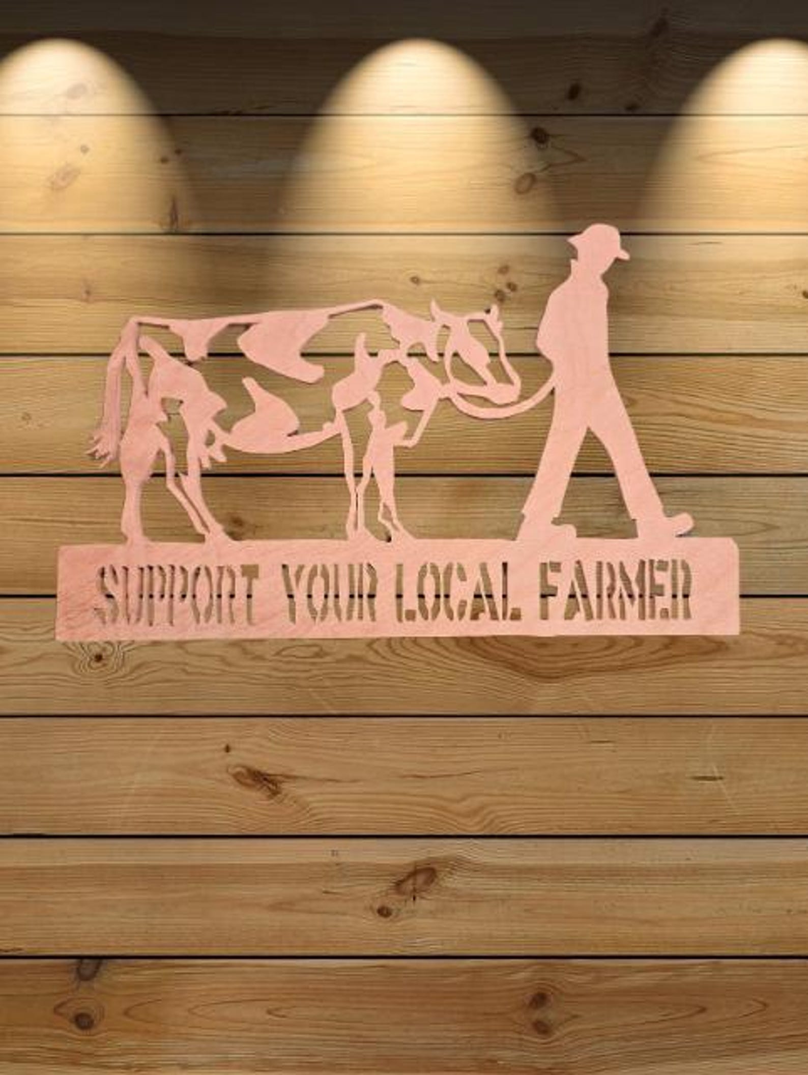 Rustic Wooden Farm Sign, Support Local Farmer, Cow and Farmer Art ...