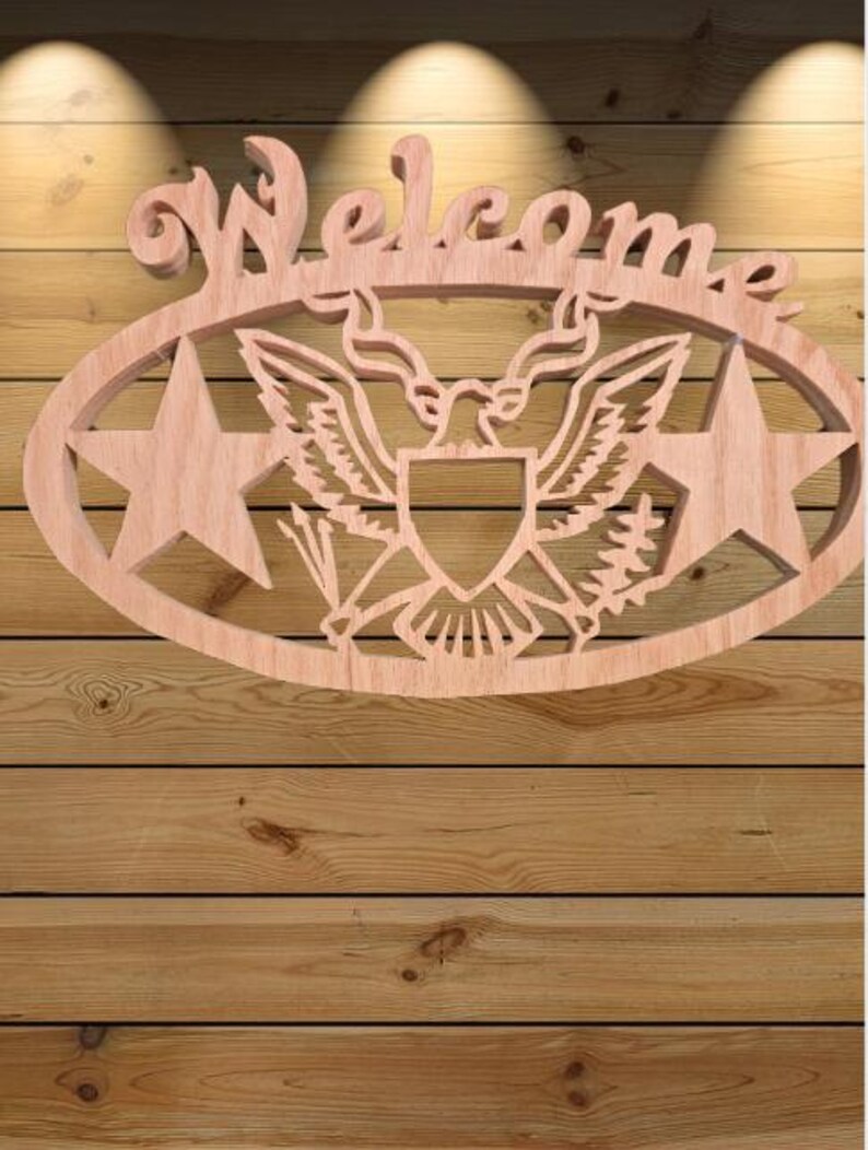 Handmade Wooden Eagle Welcome Sign | Rustic Patriotic Decor - Etsy