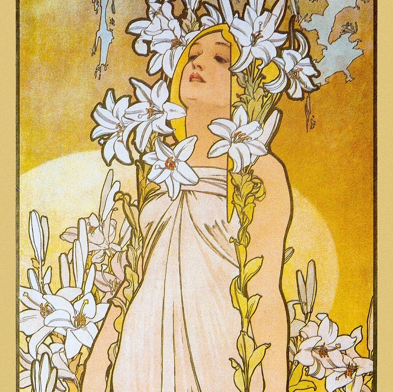 Alphonse Mucha Art Nouveau the Flowers Lily Mucha Print Vintage Art ...