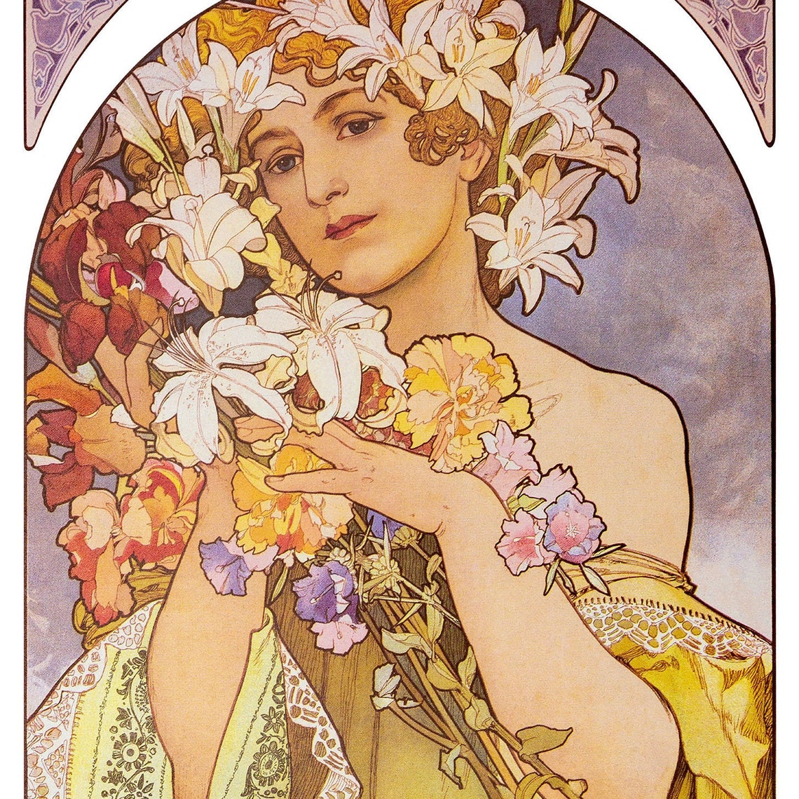 Alphonse Mucha Art Nouveau the Flower Mucha Print Vintage Art Nouveau ...