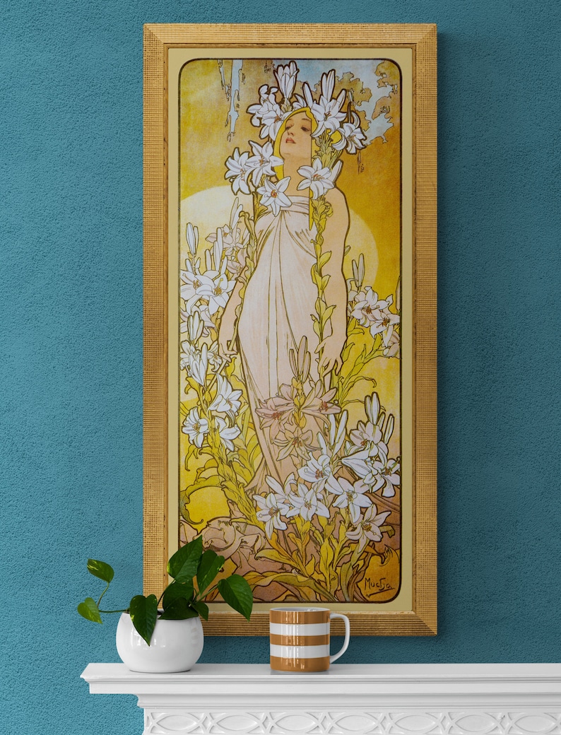 Alphonse Mucha Art Nouveau the Flowers Lily Mucha Print Vintage Art ...