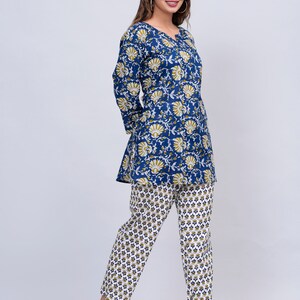 Block Printed Pure Cotton Regal Blue Tunic for Women - Indian Tunic ...