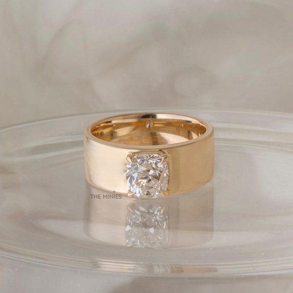 Wide Band Solitaire Ring - Etsy