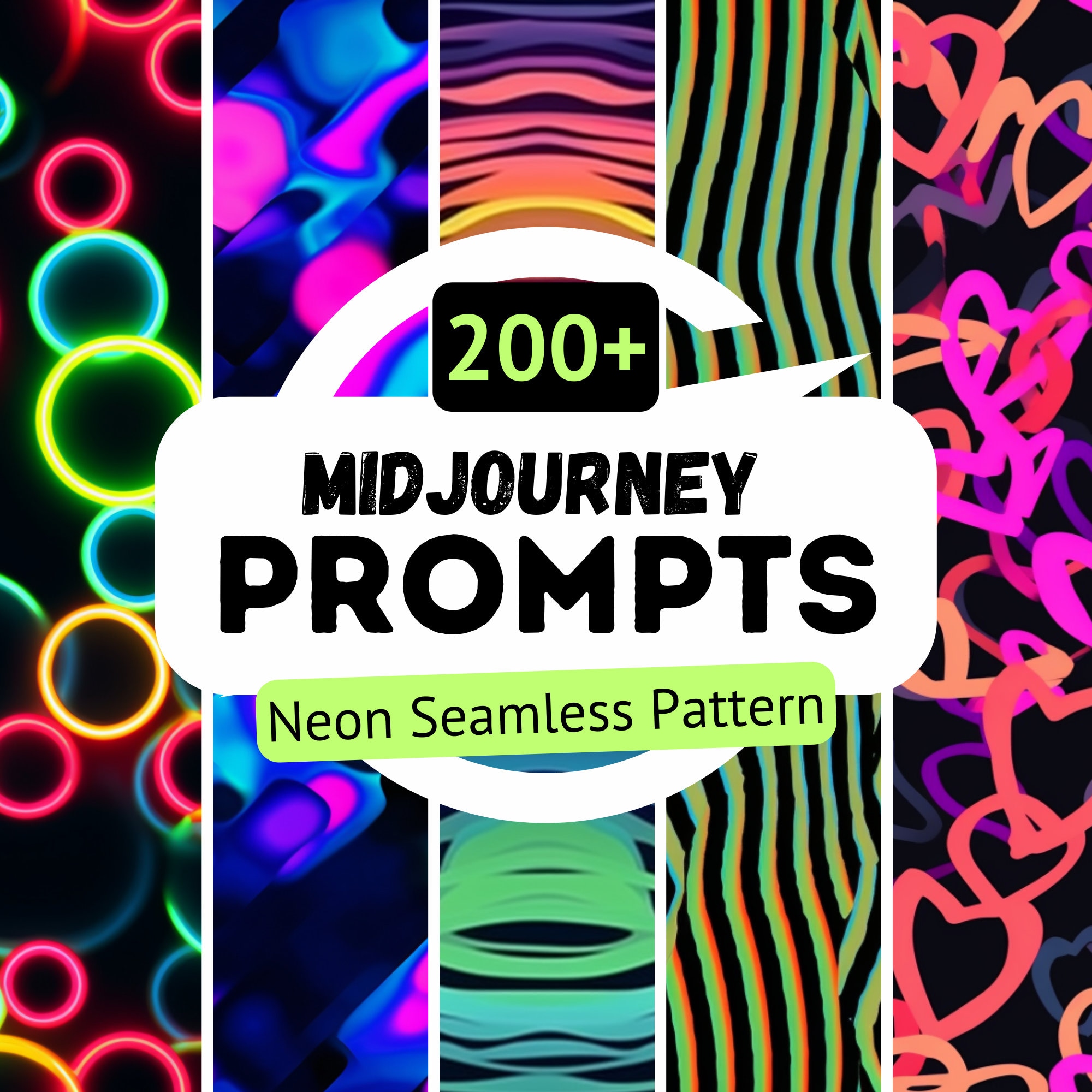 200 Midjourney Prompts Neon Seamless Pattern for Digital Paper, AI Art ...